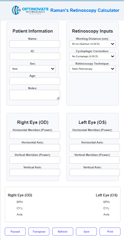 Retinoscopy Calculation | Free Online Refraction Tool
